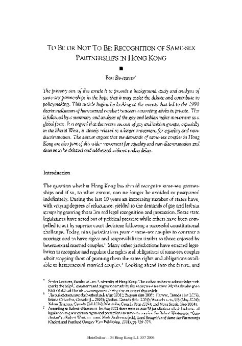 Pdf To Be Or Not To Be Recognition Of Same Sex Partnerships In Hong