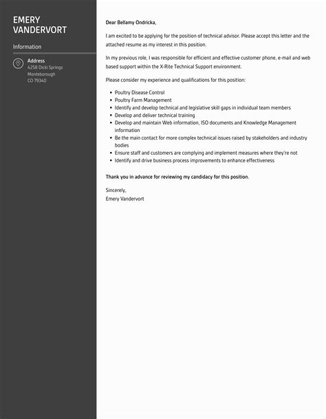 Technical Advisor Cover Letter Velvet Jobs