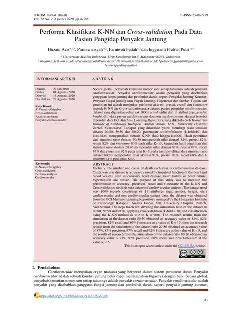 Performa Klasifikasi K Nn Dan Cross Validation Pad Pdf Sains