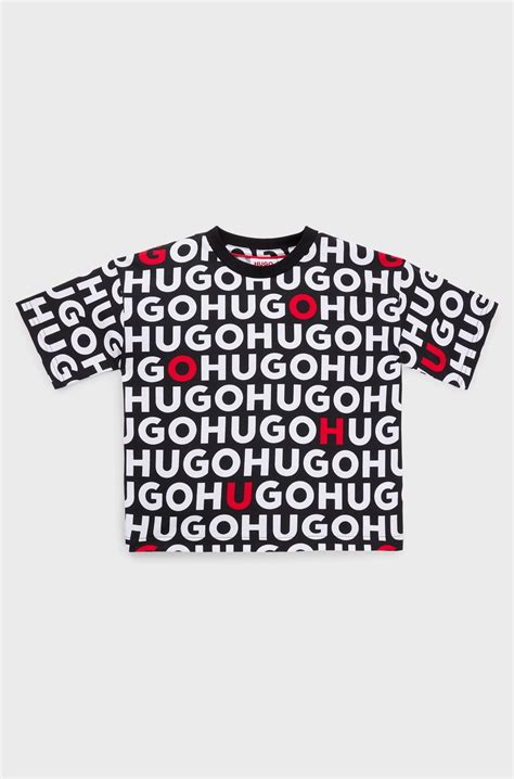 Hugo 키즈 올오버 로고 프린트 코튼 티셔츠 패턴