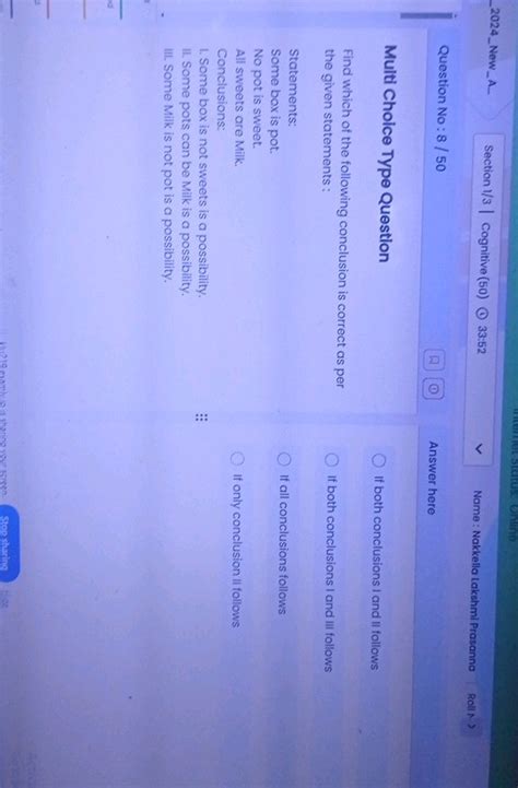 2024NewA Section 1 3 Cognitive 50 33 52 Name StudyX