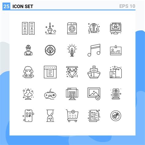 Set Of 25 Modern Ui Icons Symbols Signs For Cyber Computer Washing Eid Fashion Editable Vector