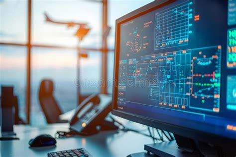 Air Traffic Controllers Navigation System Display At Control Center