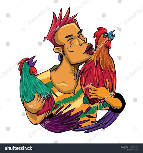 Funny Vector Illustration Man Holding Cock Stock Vector Royalty Free Shutterstock