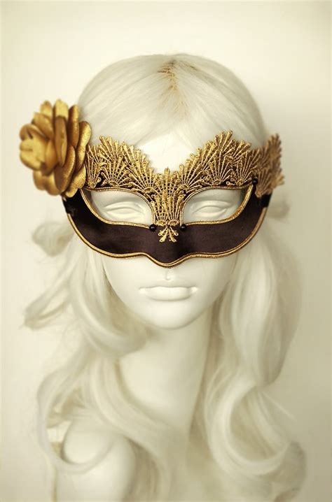 Black And Gold Lace Masquerade Mask Venetian Style Halloween Etsy
