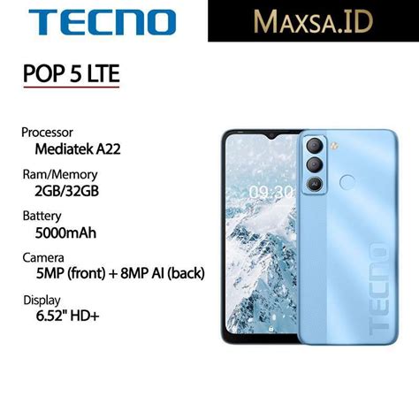 Jual Tecno Pop 5 Lte 2gb 32gb 65 Hd 5000 Mah Ice Blue Di Seller