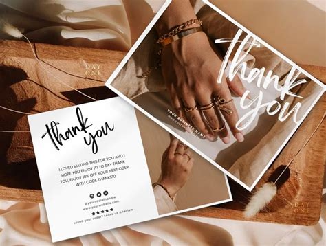Boho Jewelry Business Thank You Card Editable Canva Printable Minimal