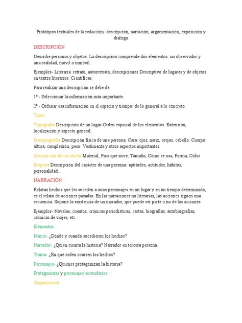 Prototipos Textuales De La Redacción Pdf Narración Diálogo