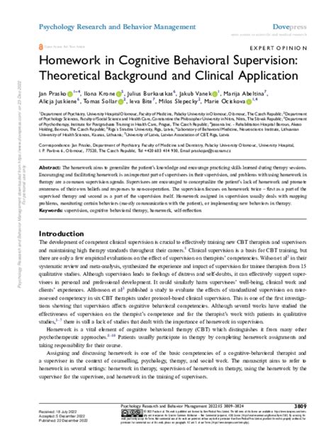 Pdf Homework In Cognitive Behavioral Supervision Theoretical Background And Clinical Application