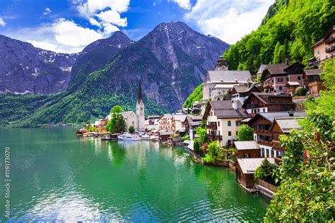 One Of The Most Beautiful Villages Of Europe Hallstatt Austria Stock