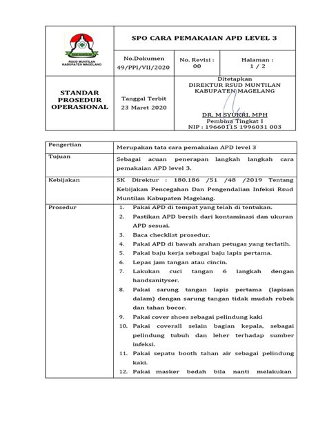 Spo Cara Memakai Apd Level 3 Pdf