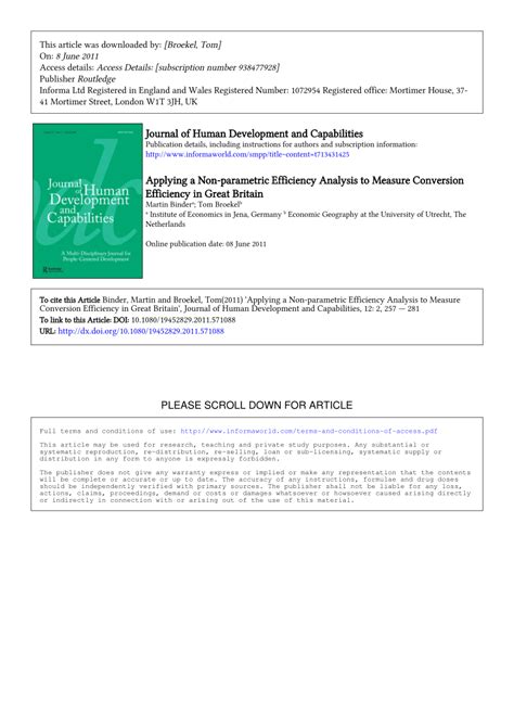 Pdf Applying A Non Parametric Efficiency Analysis To Measure