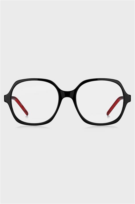 Hugo Black Acetate Optical Frames With Signature Red Layered Temples