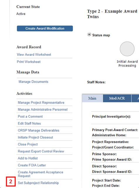 Proposal Management Set Subproject Relationship Orsp Its Documentation