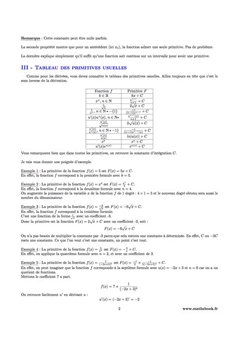 Primitives Cours PDF à imprimer Maths terminale ES