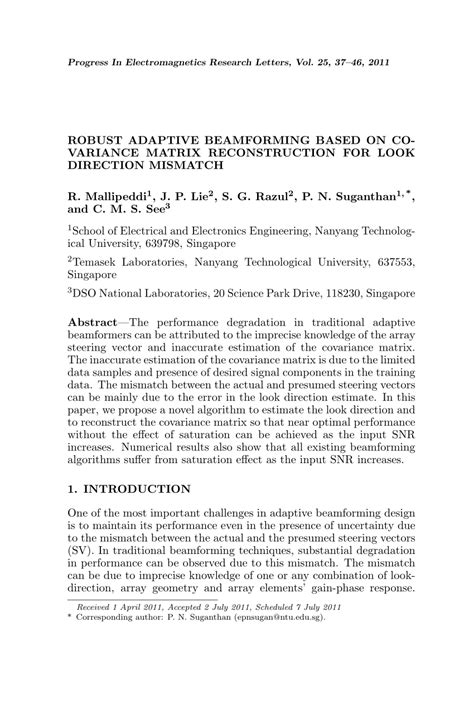Pdf Robust Adaptive Beamforming Based On Co Variance Matrix