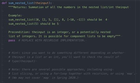 Solved Def Sumnestedlisttheinput Returns Summation