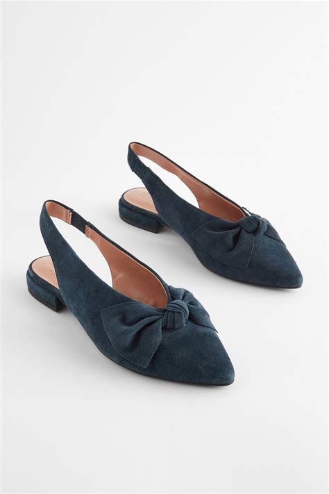 Buy Navy Forever Comfort® Leather Point Toe Bow Slingback Shoes From