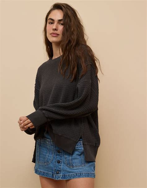 Ae Big Hug Waffle Crew Neck Sweatshirt