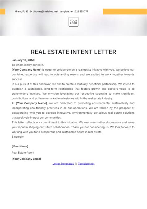 Free Real Estate Intent Letter Template To Edit Online