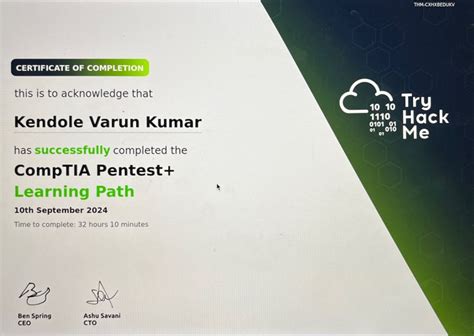 Earned Comptia Pentest Certification Kendole Varun Kumar Posted On
