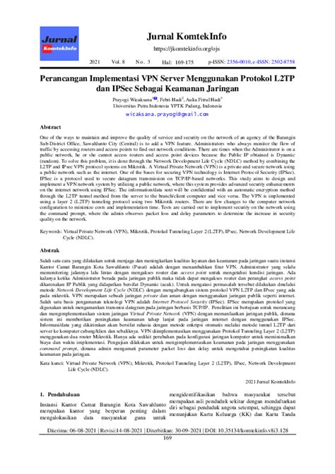 Pdf Perancangan Implementasi Vpn Server Menggunakan Protokol L2tp Dan