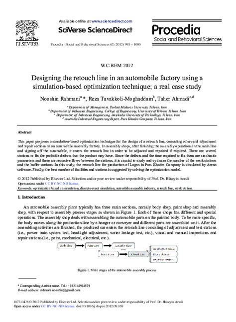 Pdf Designing The Retouch Line In An Automobile Factory Using A