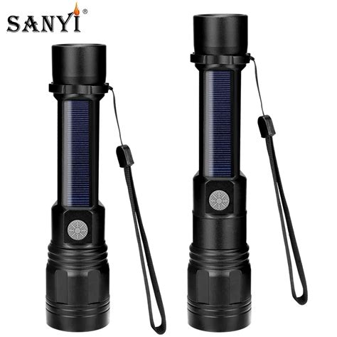 Solar Powered Led Flashlight 3 Modes Zoomable Focus Torch Solarusb