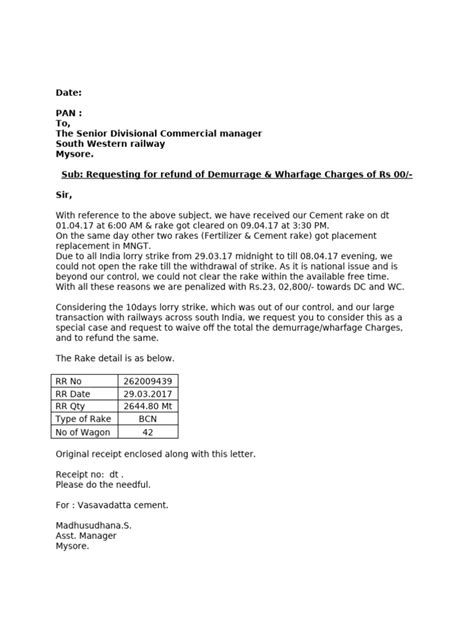 Demurrage Letter Pdf