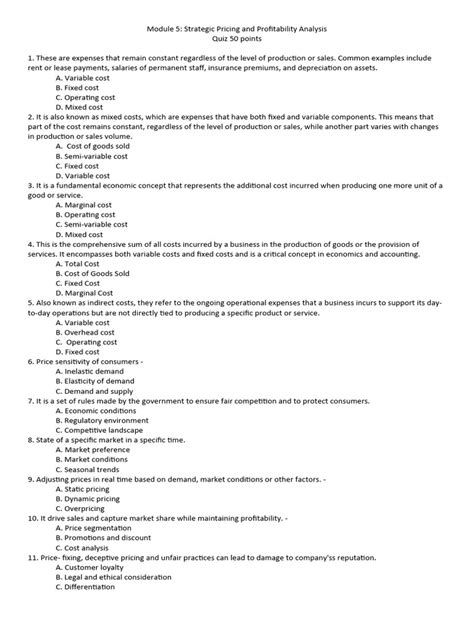 module 5 questions pdf profit economics cost