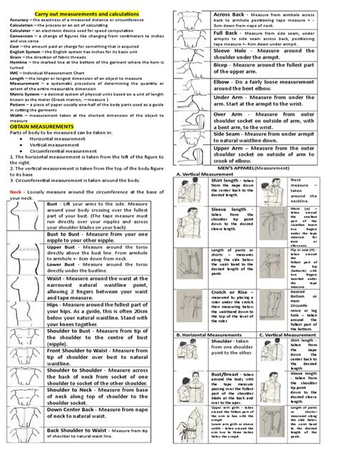 Carry Out Measurements And Calculations Pdf Waist Seam Sewing Worksheets Library
