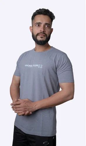 Printed Grey Round Neck Cotton T Shirt At Rs 215piece In Rajkot Id