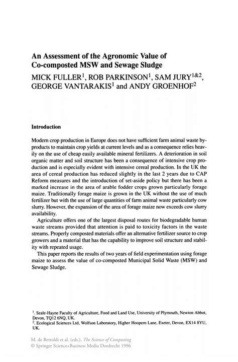 Pdf An Assessment Of The Agronomie Value Of Co Composted Msw And