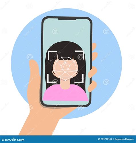 Man Or Woman Using Biometric Identification Scan Face Recognition With Mobile Phone Cyber