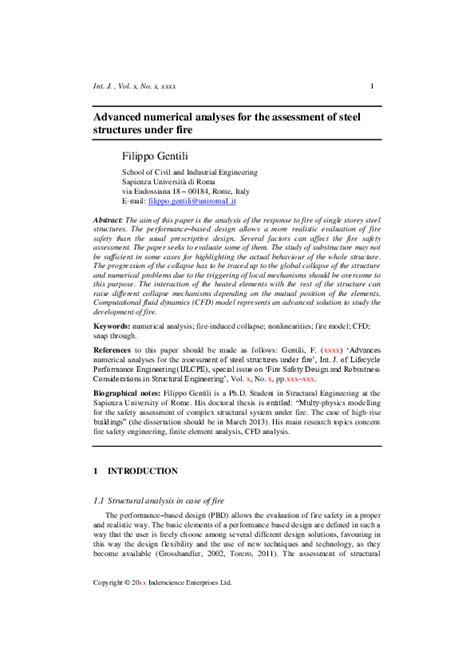 Pdf Advanced Numerical Analyses For The Assessment Of Steel Structures Under Fire