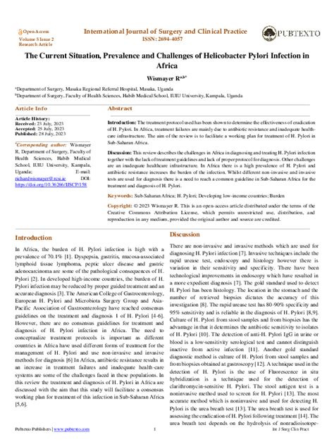 Pdf The Current Situation Prevalence And Challenges Of Helicobacter Pylori Infection In