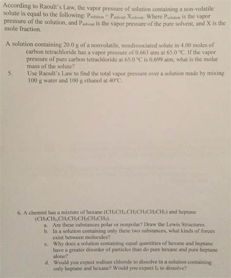 Solved According To Raoults Law The Vapor Pressure Of