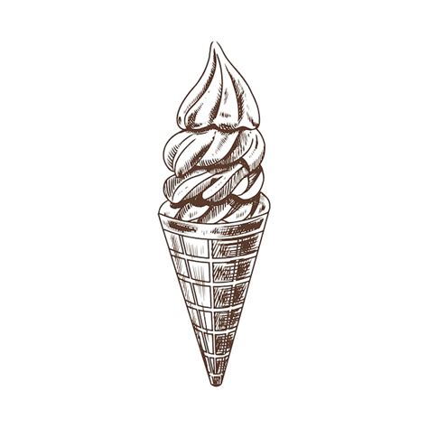 Premium Vector A Handdrawn Sketch Of A Waffle Cone With Frozen Yogurt