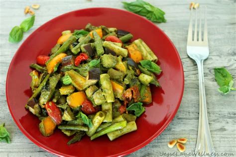Pesto Primavera Pasta With Roasted Veggies Gluten Free Vegan
