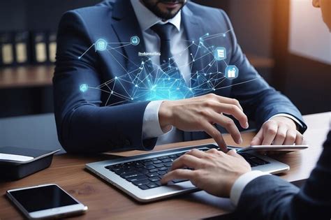 Premium Photo Businessman Using Tablet And Touching Data Of Banking