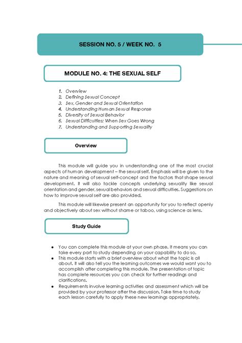 GE01 Module 4 Sexual Self 1 Overview 2 Defining Sexual Concept 3 Sex Gender And Sexual