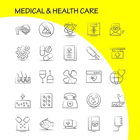 Ícone desenhado à mão médico e de cuidados de saúde para impressão na web e kit uxui móvel como