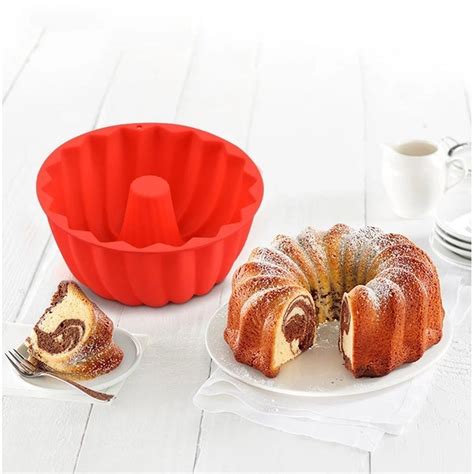 Deodap Red Nonstick Silicone Cake Pan Nonstick Fluted Cake Mould4755
