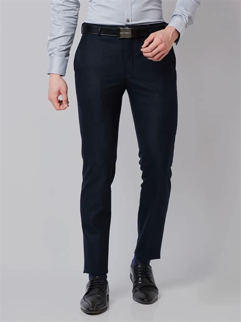Men Blue Super Slim Fit Structure Polyester Blend Trouser Myraymond