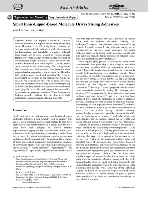 Small Ionic‐liquid‐based Molecule Drives Strong Adhesives