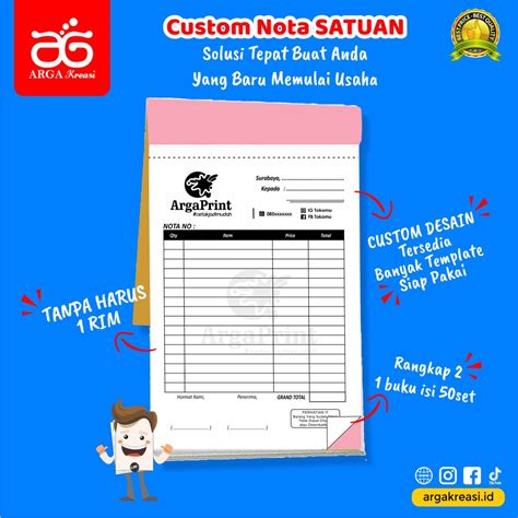 Jual Cetak Nota Satuan Custom F Kertas NCR Rangkap Untuk Nota