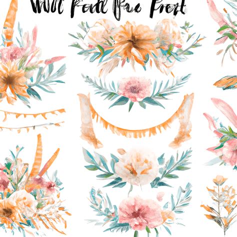 Boho Flowers Png Watercolor Floral Clipart Bouquets Elements Commercial
