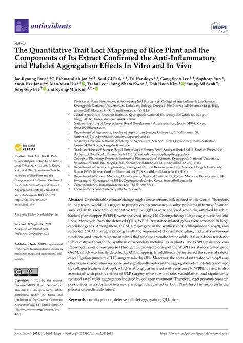 Pdf The Quantitative Trait Loci Mapping Of Rice Plant And The