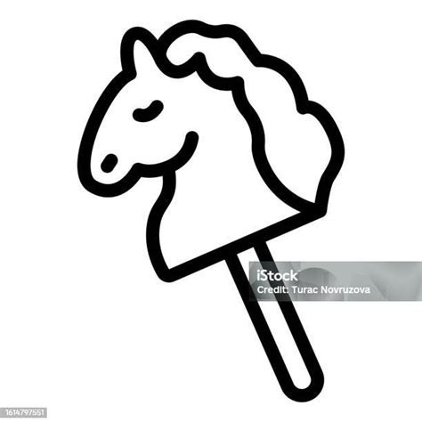 스틱 라인 아이콘 아이 장난감 개념 흰색 배경에 아기 장난감 기호 개요 스타일 모바일 개념 웹 디자인의 스틱 말 장난감 아이콘에 말의 머리 벡터 그래픽 0명에 대한 스톡