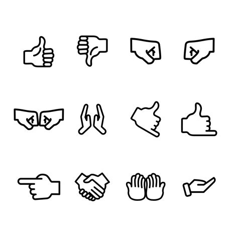 Hand Gesture Line Icons Set Collection Of Hand Gestures Vector